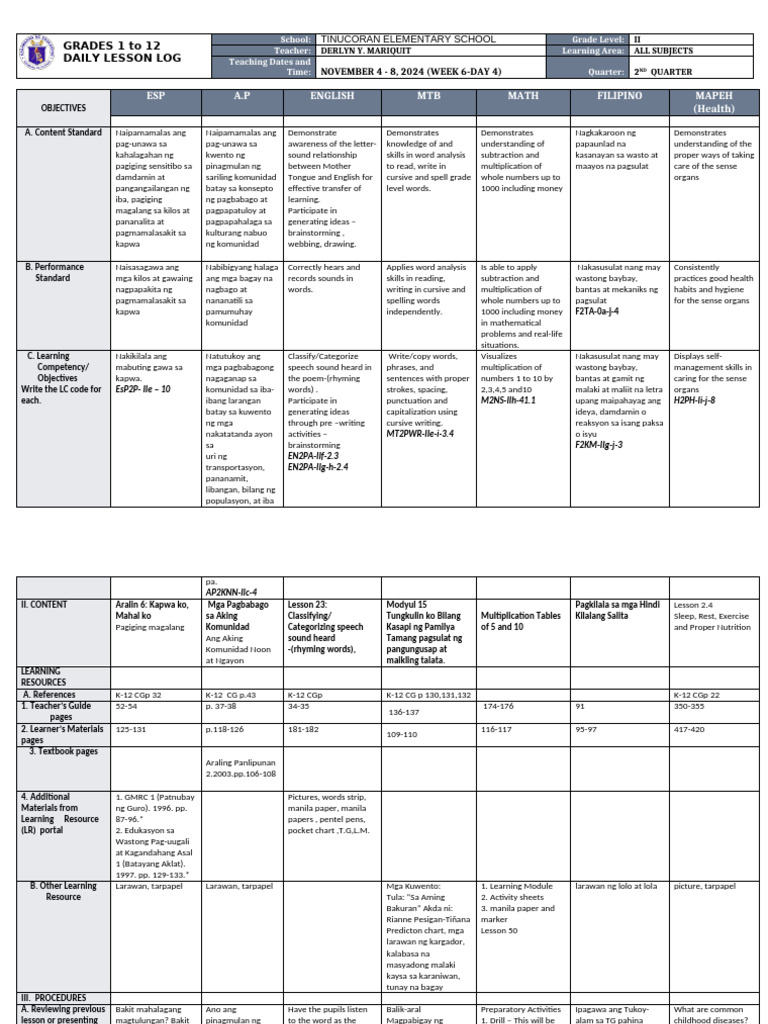DLL - All Subjects 2 - Q2 - W6 - D4 | PDF