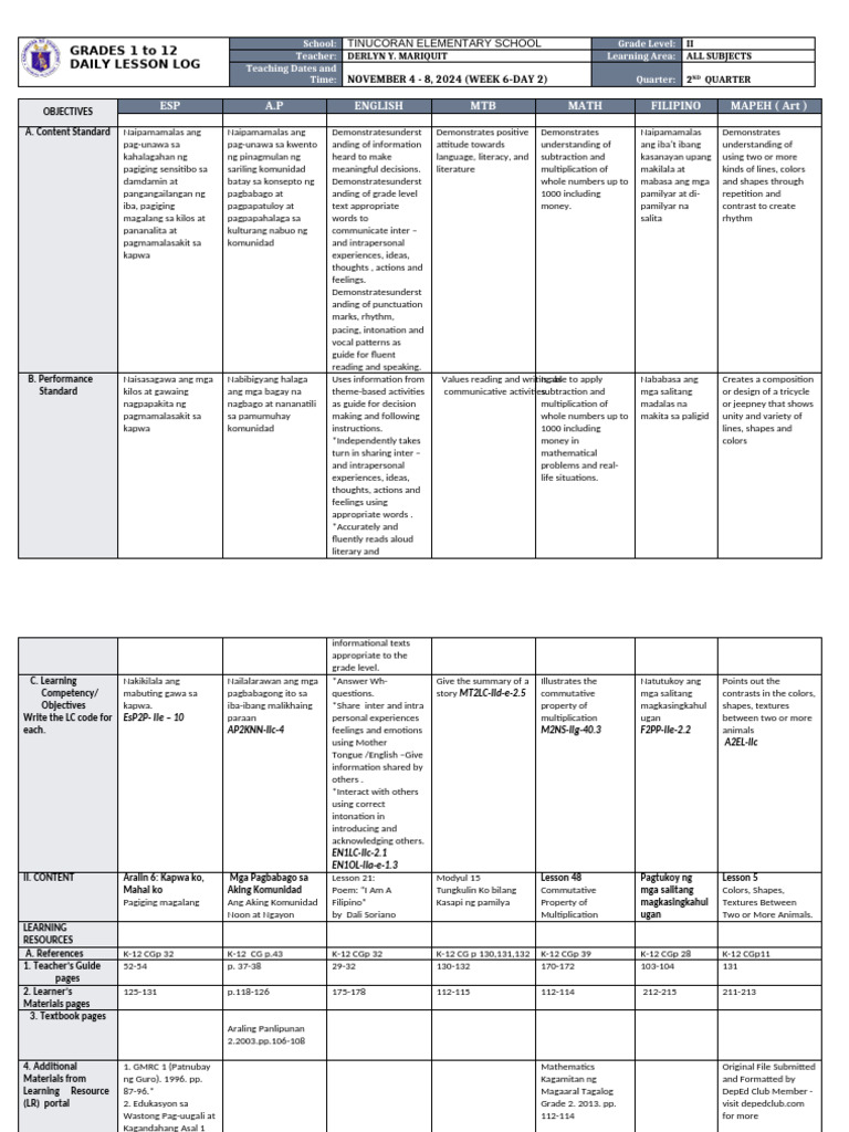 DLL - All Subjects 2 - Q2 - W6 - D2 | PDF