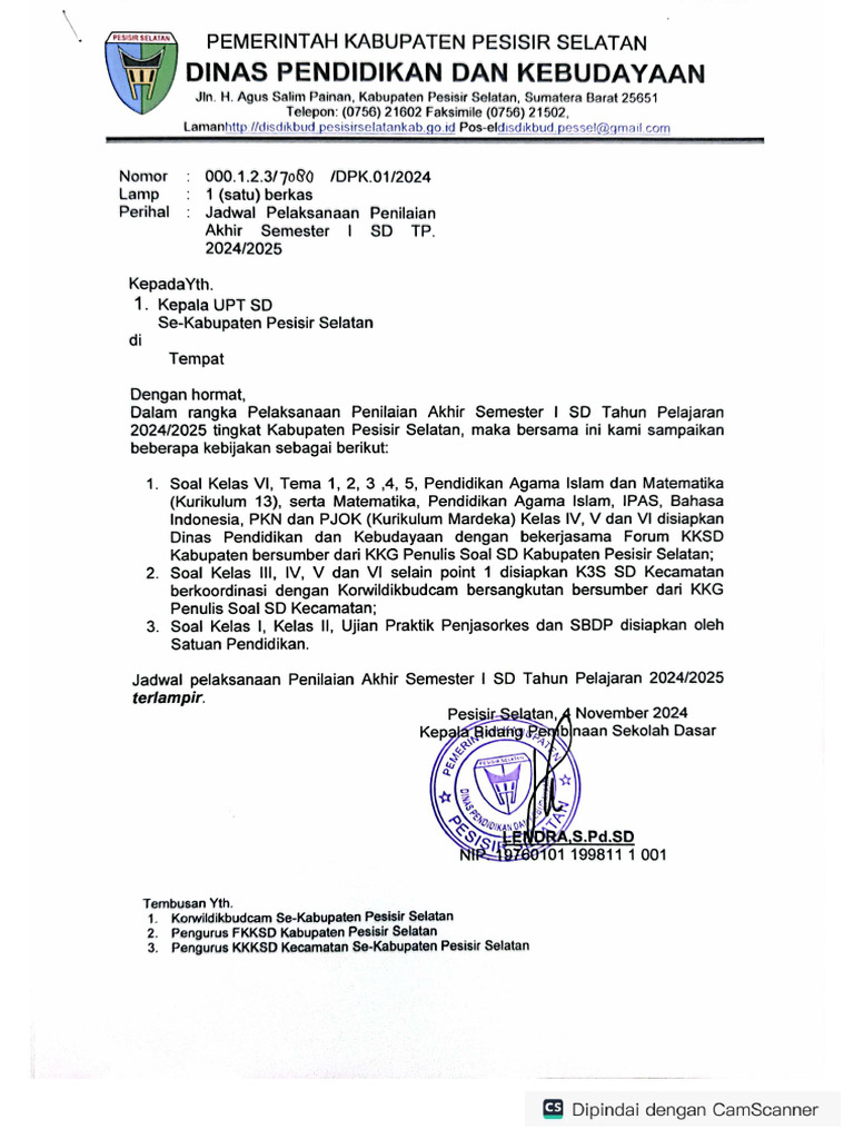 Jadwal Pelaksanaan Penilaian Akhir Semester I SD TP. 20242025. | PDF Jadwal Pelaksanaan Penilaian Akhir Semester I SD TP. 20242025. | PDF
