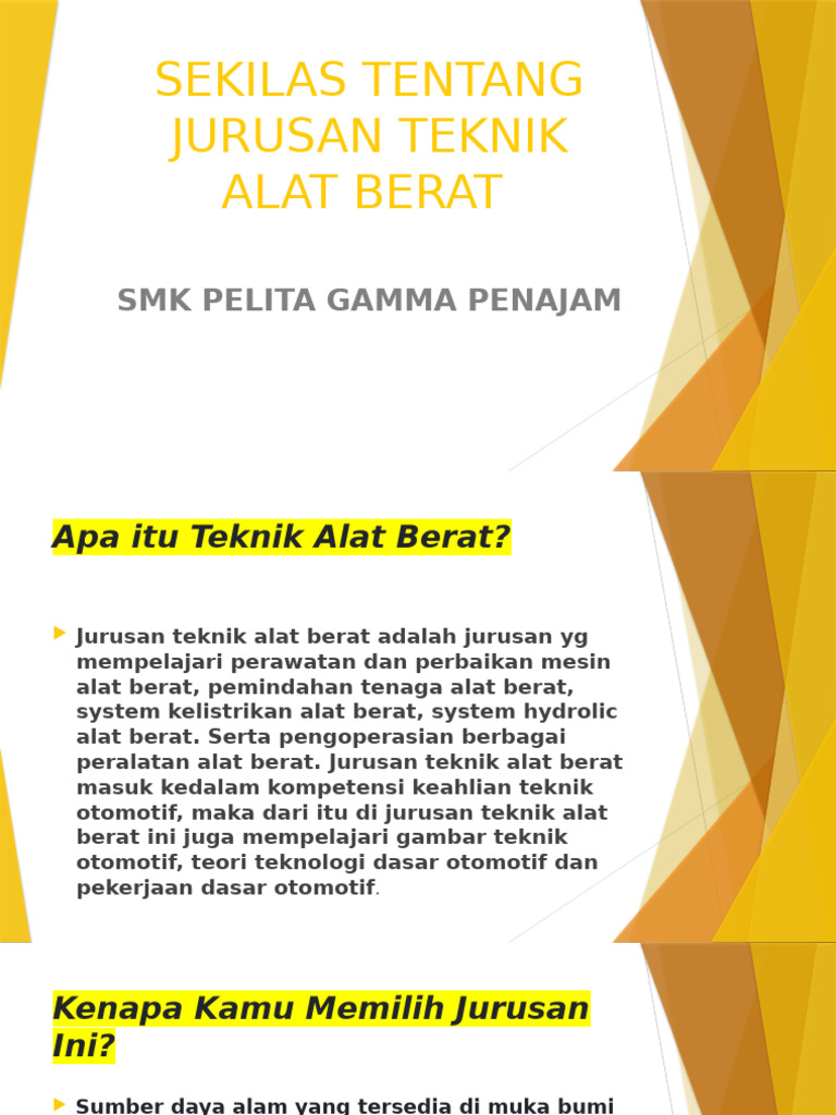 New Presentasi Pengenalan Jurusan Teknik Alat Berat | PDF