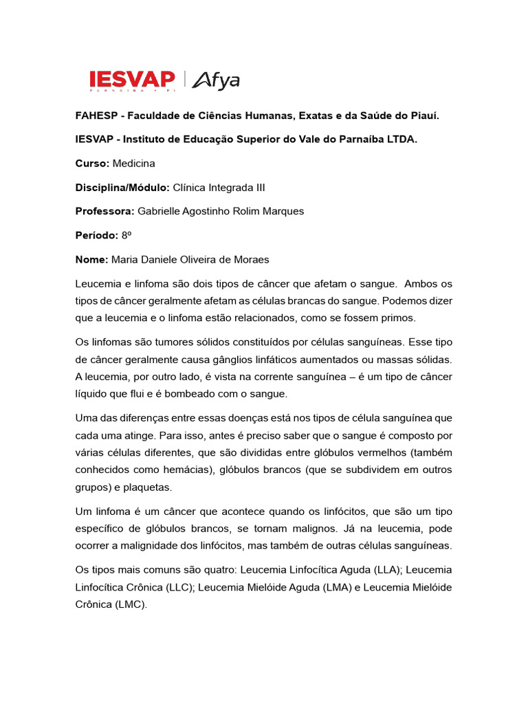 Tics Dani - Leucemias e Linfomas | PDF | Linfoma | Leucemia