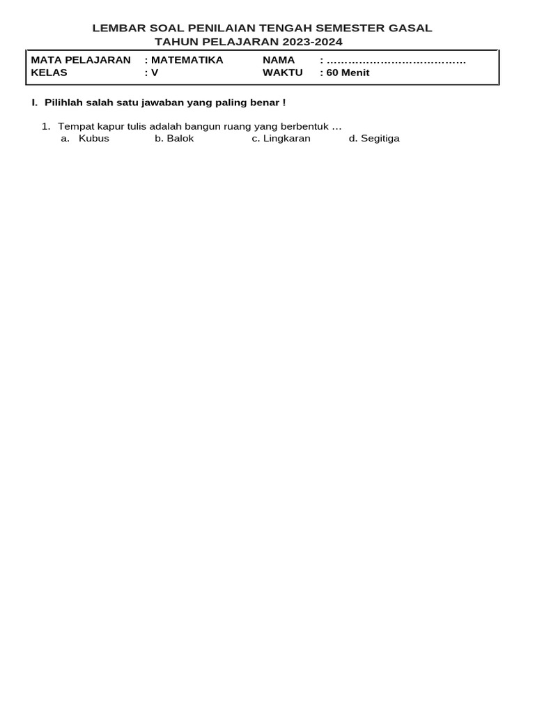 Contoh Kop Soal Pts | PDF | Metode & Bahan Ajar