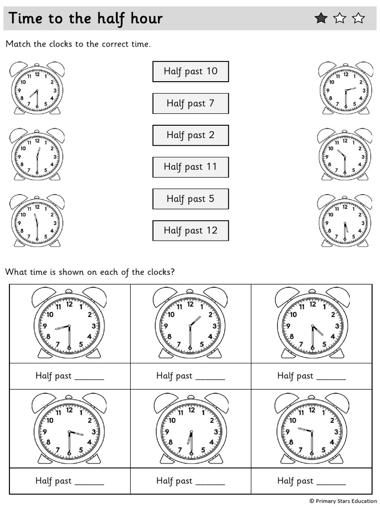 Telling Time: Half Past Worksheets | PDF
