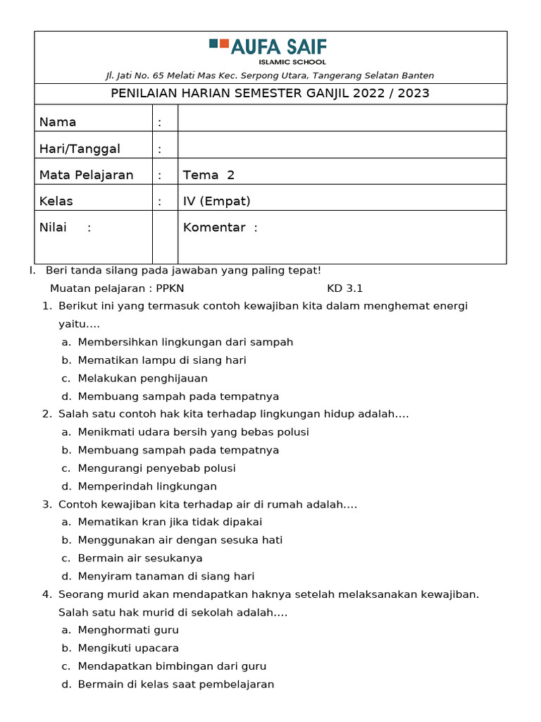 PH TEMA 2 Kelas 4 2223 | PDF