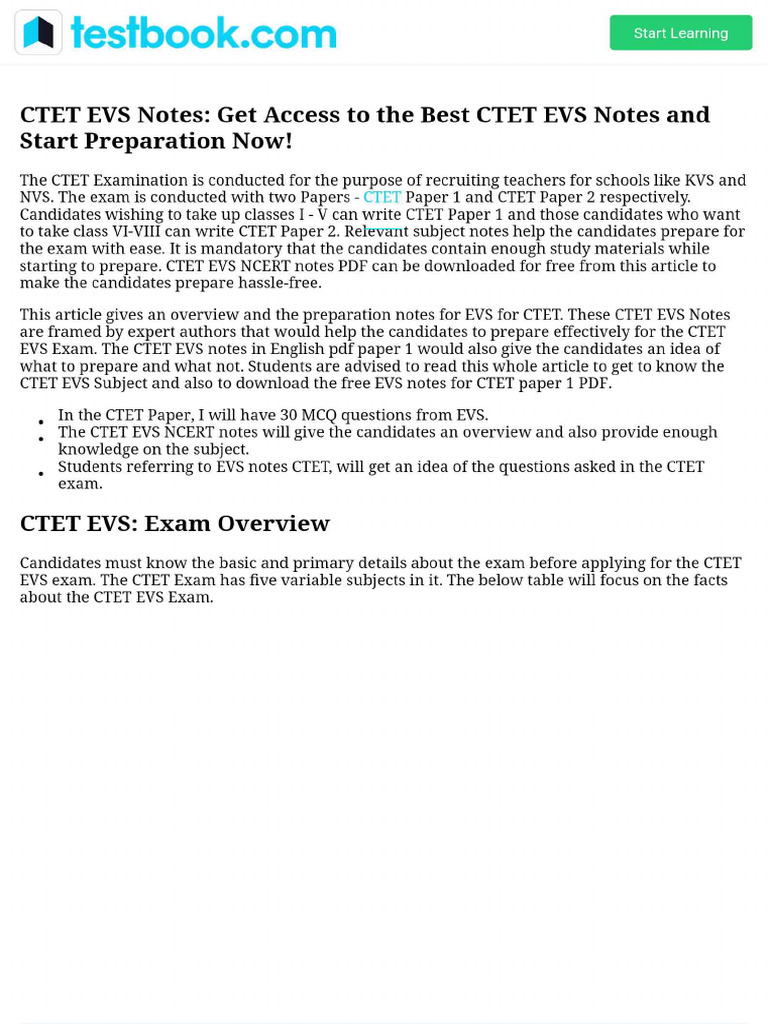 CTET EVS Notes - Get Access To The Best CTET EVS Notes and Start ...
