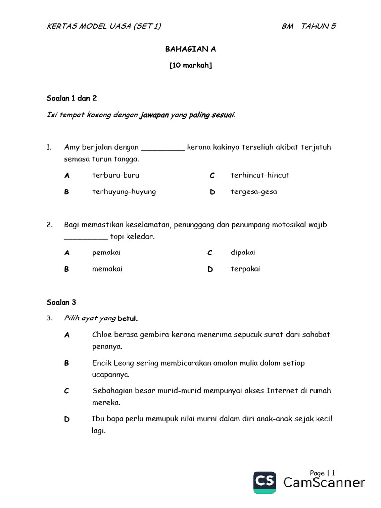 STD 5 BM Y5 Class 1 | PDF | Seni & Disiplin Bahasa