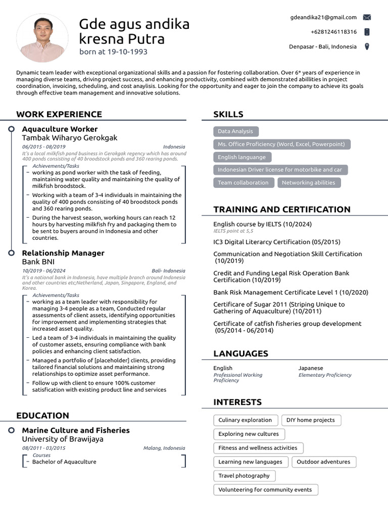 My Resume 2024 - Gde Agus Andika | PDF | Business