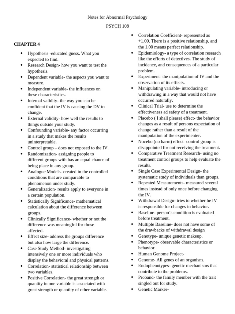 Abnormal Psychology Study Notes | PDF | Sleep | Mental Disorder