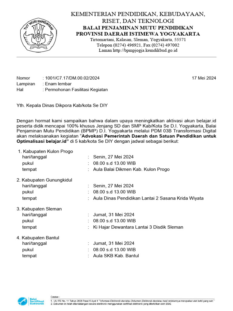 SURAT PERMOHONAN FASILITASI ADVOKASI BELAJAR.ID | PDF SURAT PERMOHONAN FASILITASI ADVOKASI BELAJAR.ID | PDF