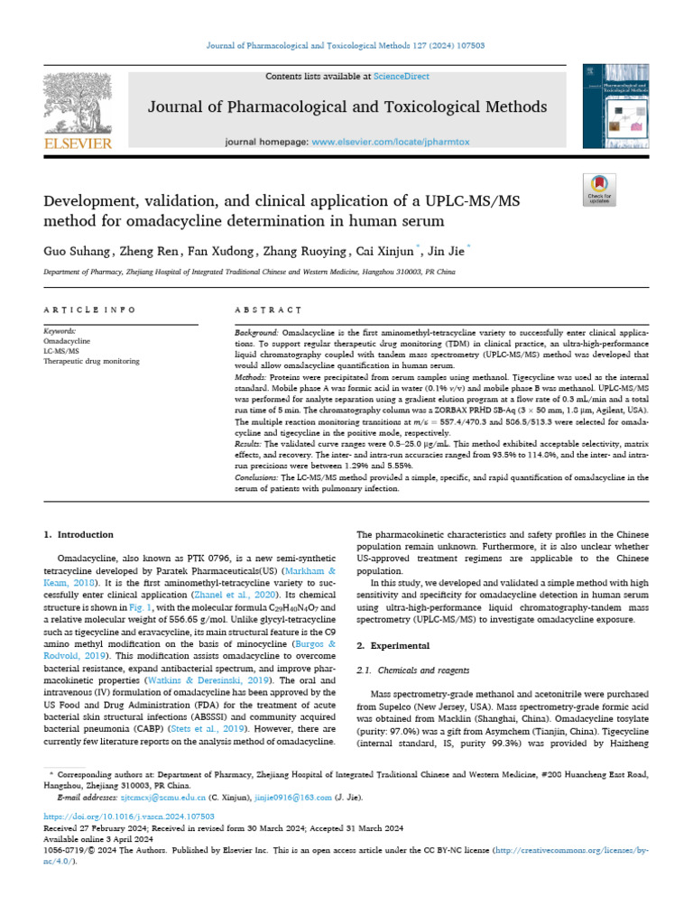 Development, Validation, and Clinical Application of A UPLC-MS - MS Method For Omadacycline ...