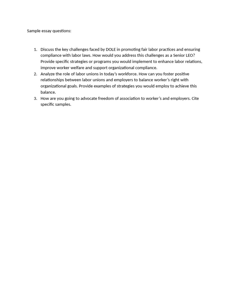 Sample Essay Questions | PDF