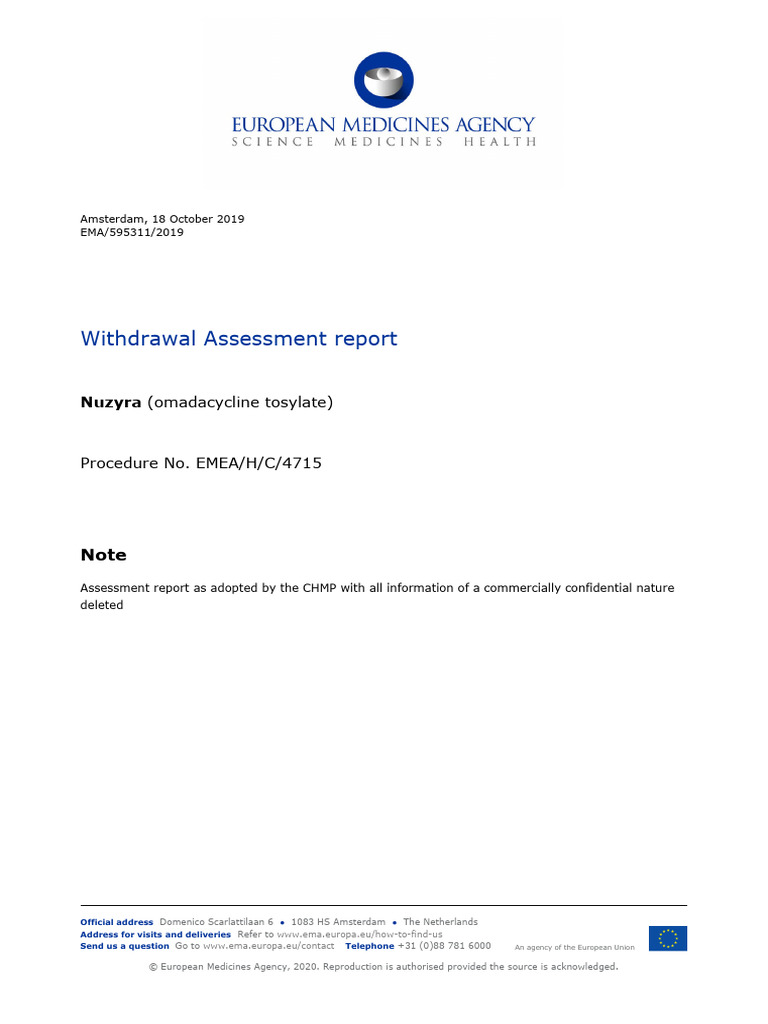 Nuzyra Withdrawal Assessment Report | PDF | Pneumonia | Infection