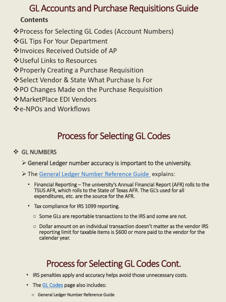 GL Accounts & Purchase Requisitions Guide | PDF | Expense | Invoice