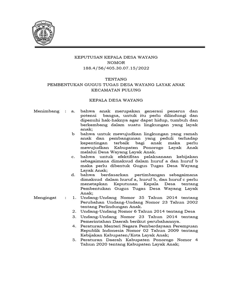 Contoh SK Gugus Desa, Forum Anak Desa & Relawan 2022 | PDF