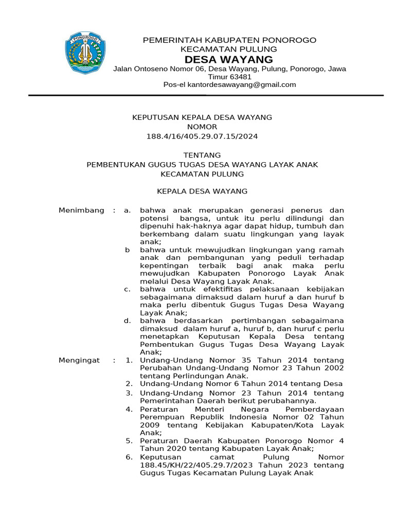 Contoh SK Gugus Desa, Forum Anak Desa & Relawan 2024 | PDF | Griya & Taman