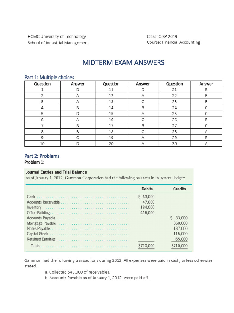 OISP2019 - FA - Midterm Exam Answers | PDF | Expense | Accrual