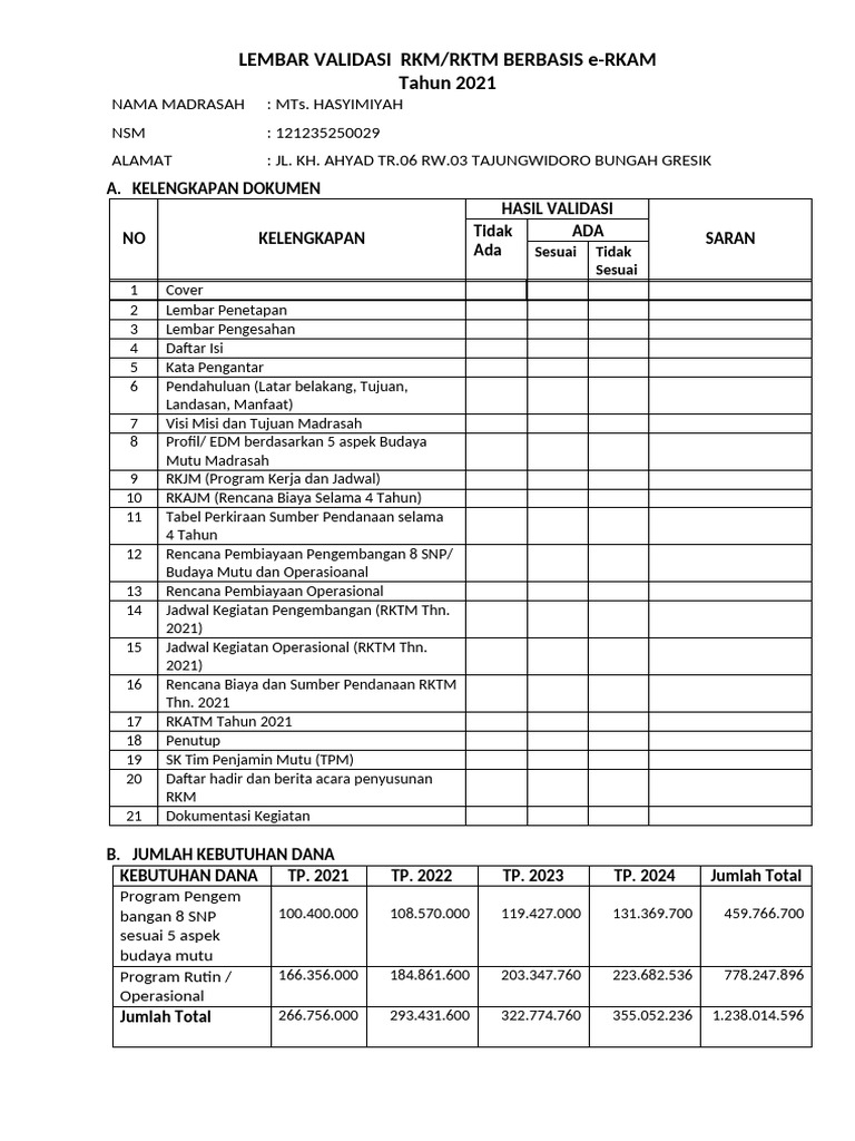 Lembar Validasi RKM Berbasis Budaya Mutu | PDF