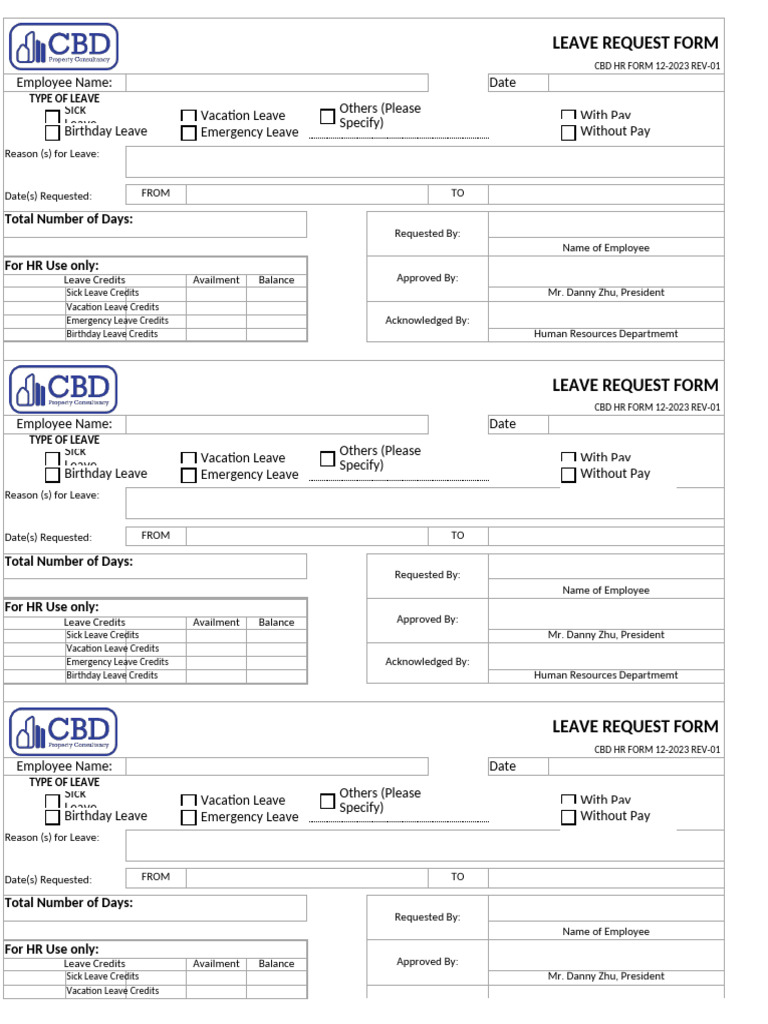 Leave Request Form for Employees | PDF | Human Resources | Human ...