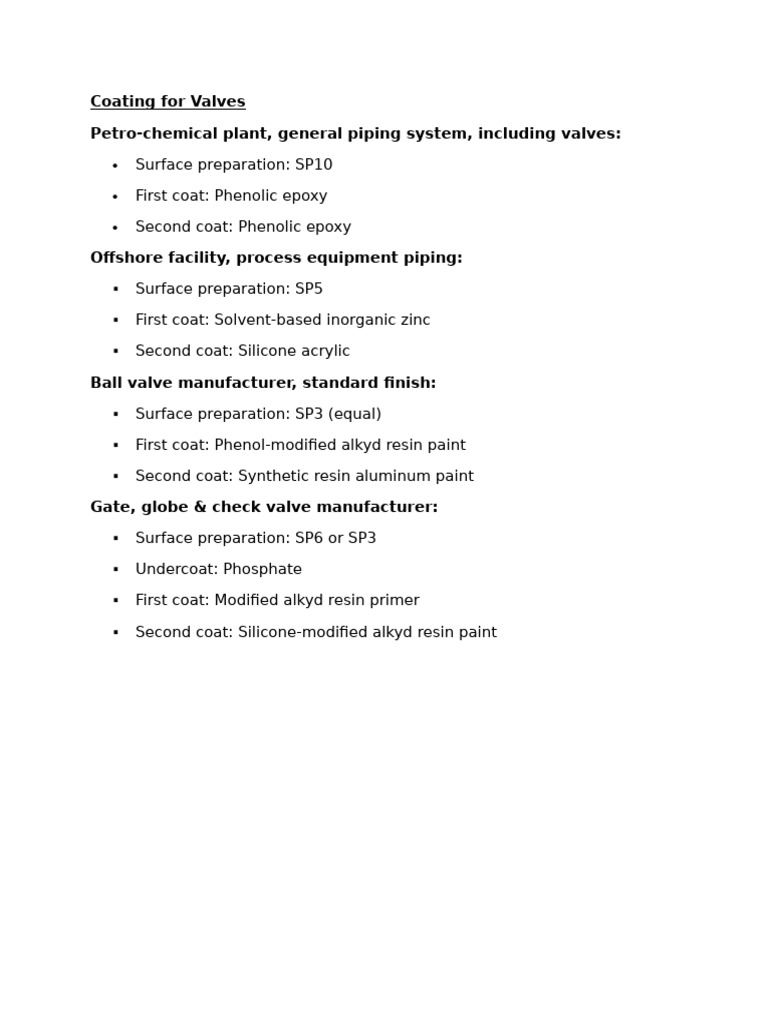Valve Coating Specifications Guide | PDF