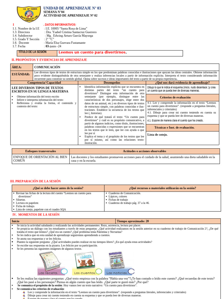 Activ.nº1comun - Leemos Un Cuento para Divertirnos 03-06-24 | PDF | Aprendizaje | Metodos de ...