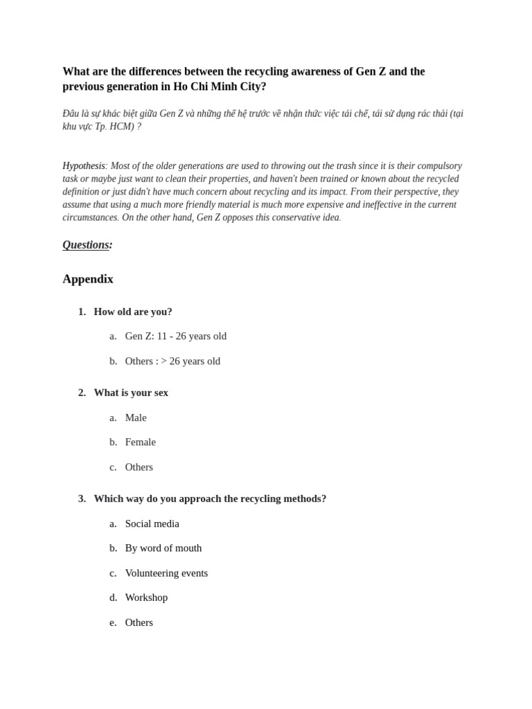 Questionnaire | PDF | Recycling | Waste