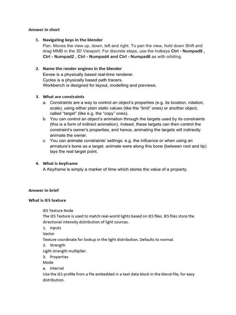 Blender Question Bank | PDF | Shader | Blender (Software)