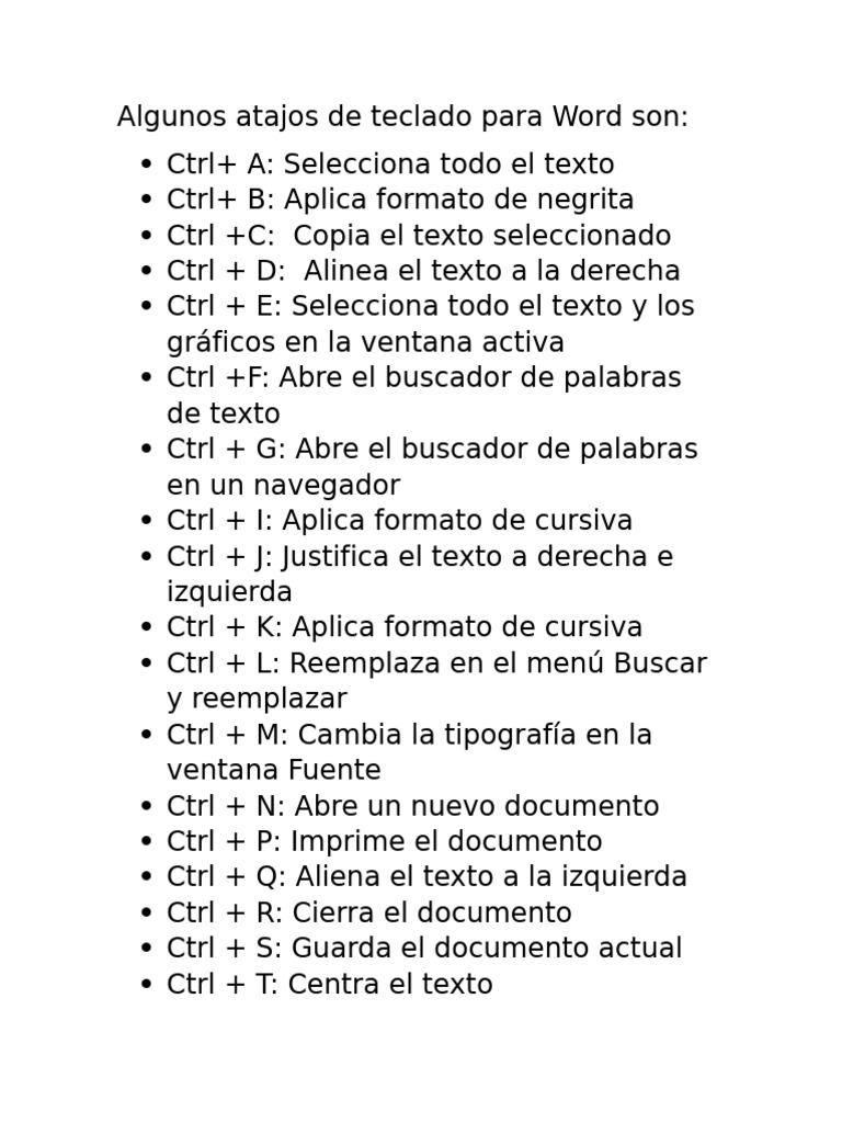Algunos Atajos de Teclado para Word | PDF