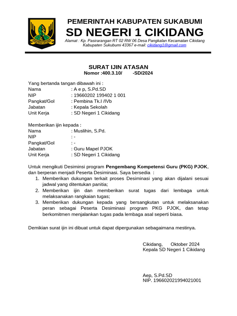 Surat Ijin Atasan Langsung | PDF