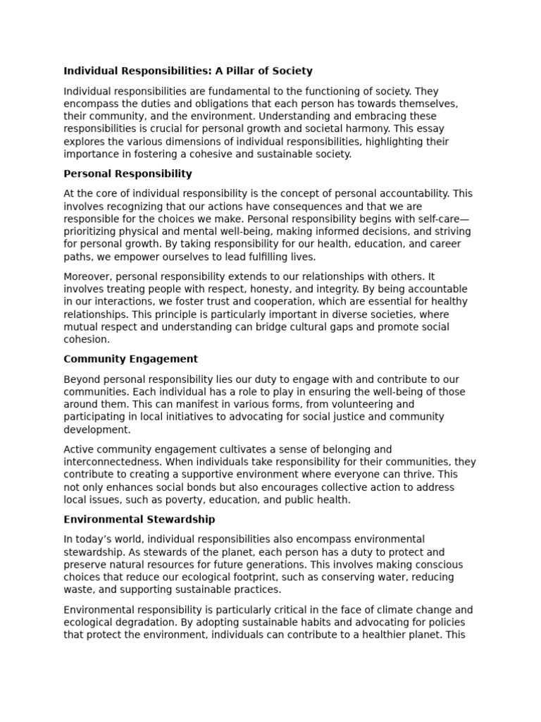 Individual Responsibilities | PDF | Sustainability | Community