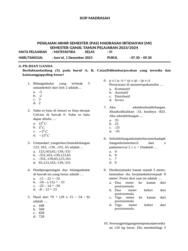Format Naskah Soal Matematika Kelas 6 | PDF | Metode & Bahan Ajar