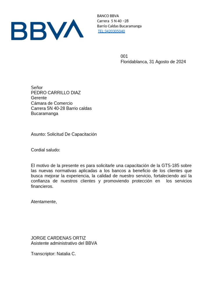 Carta Natalia2 | PDF | Finanzas y dinero | Derecho