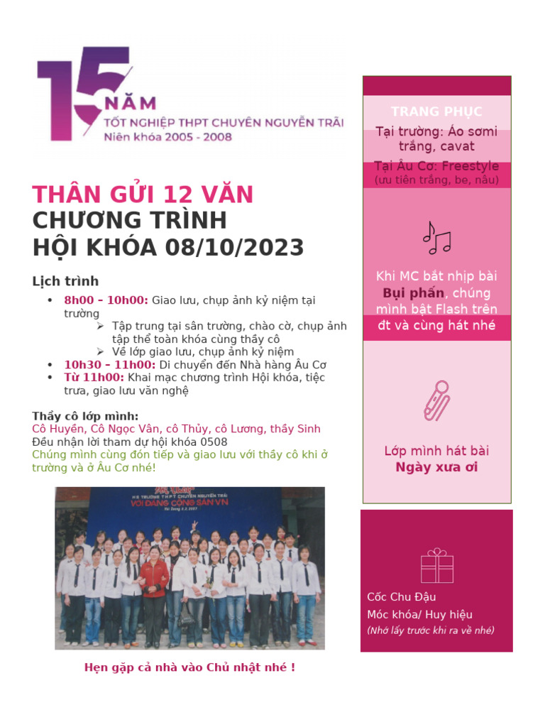 Thong Bao Chuong Trinh | PDF