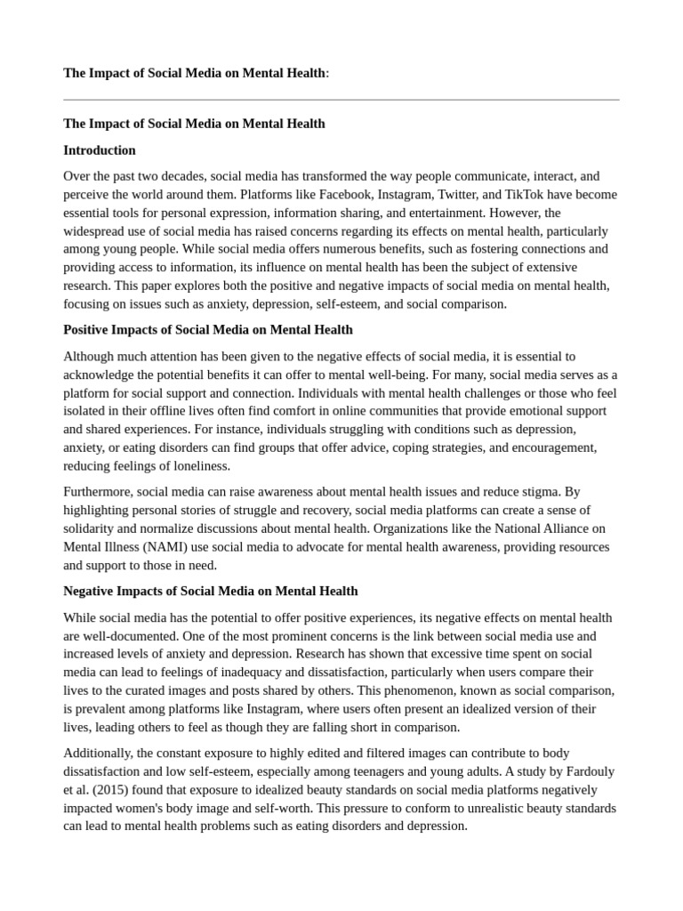 Mental Health Research Paper | PDF | Social Media | Popular Culture ...