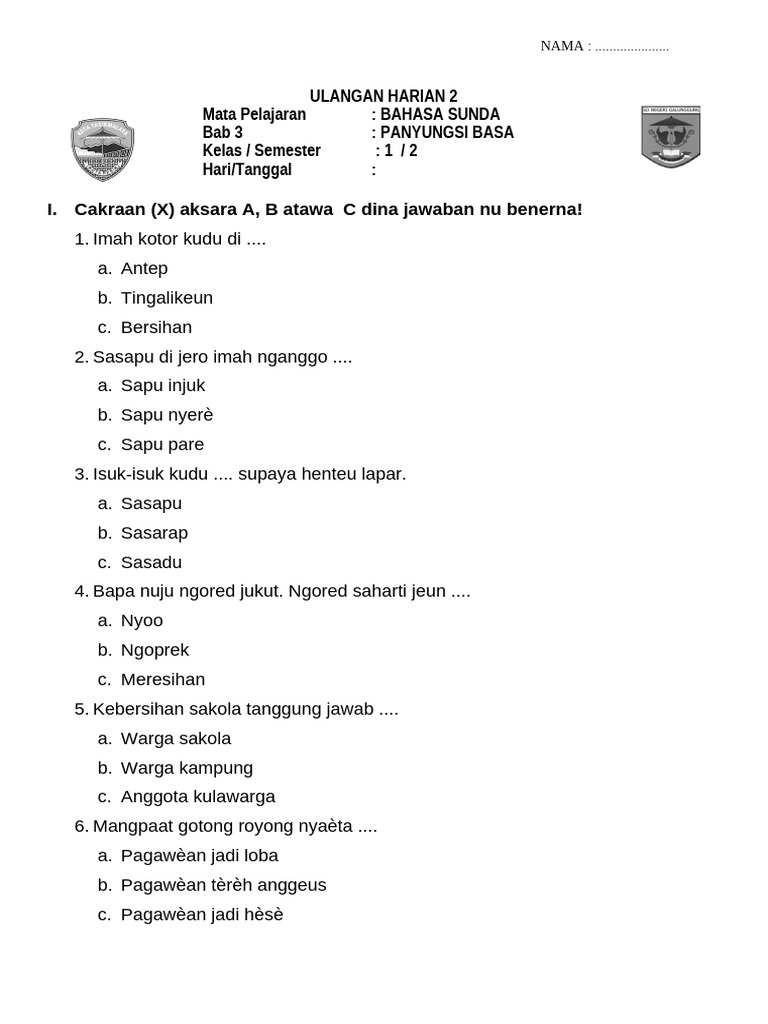 Ulangan Harian 2 Bahasa Sunda | PDF