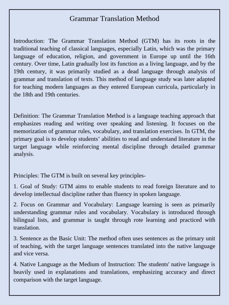 Grammar Translation Method | PDF | Language Arts & Discipline