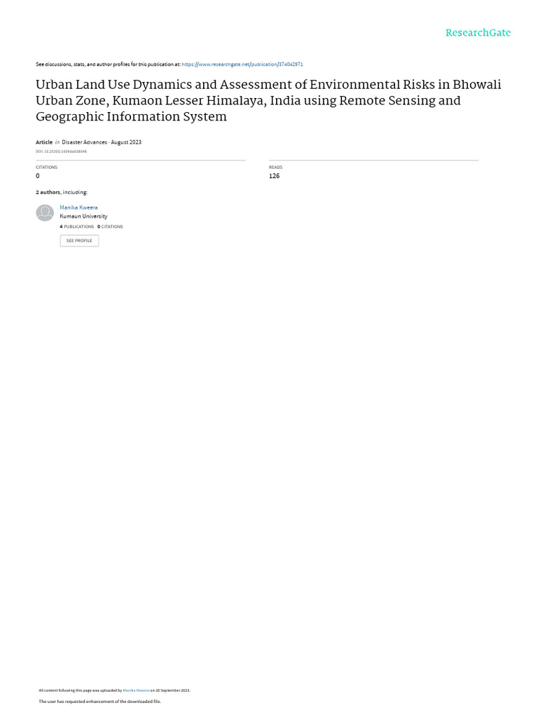 Urban Land Use Dynamicsand Assessmentof Environmental Risksin Bhowali ...