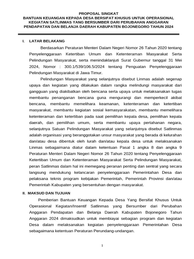 Proposal Singkat BKK Linmas 2024 | PDF