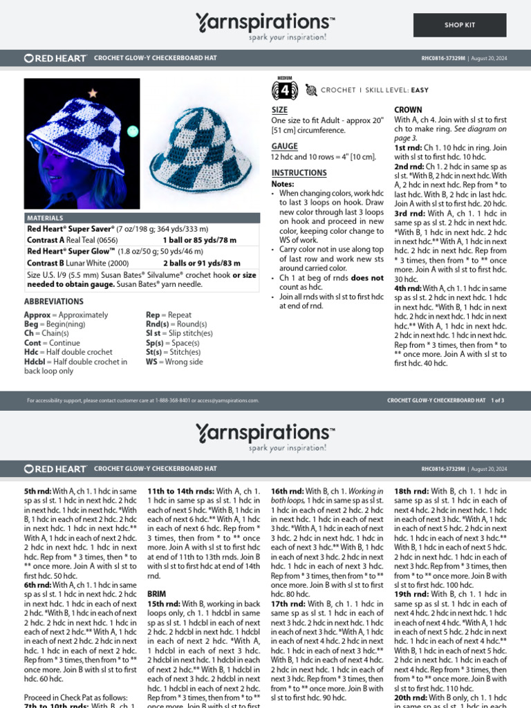 Crochet Glow-Y Checkerboard Hat | PDF | Crochet | Needlework