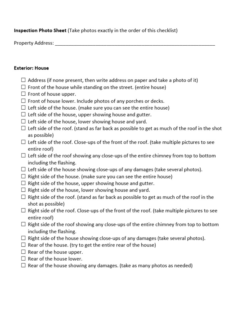 Photo Inspection Checklist | PDF | Roof | Bathroom