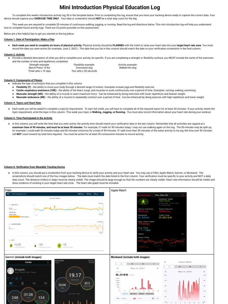 Physical Education Activity Log Template | PDF | Physical Fitness ...