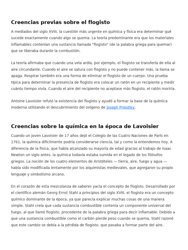 Creencias Previas Sobre El Flogisto | PDF | Oxígeno | Química