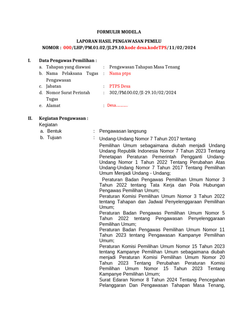 Contoh Form A Ptps 12 - 13 Januari 2024 | PDF