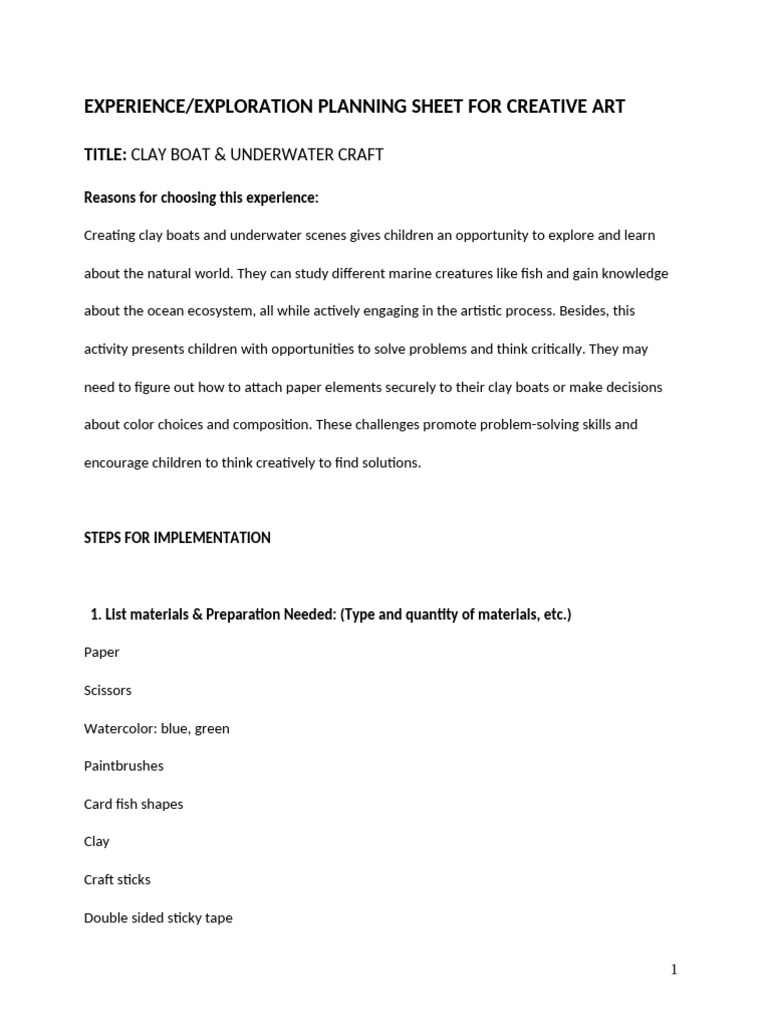 Exploration Planning Clay Boat-Final | PDF | Creativity | Experience