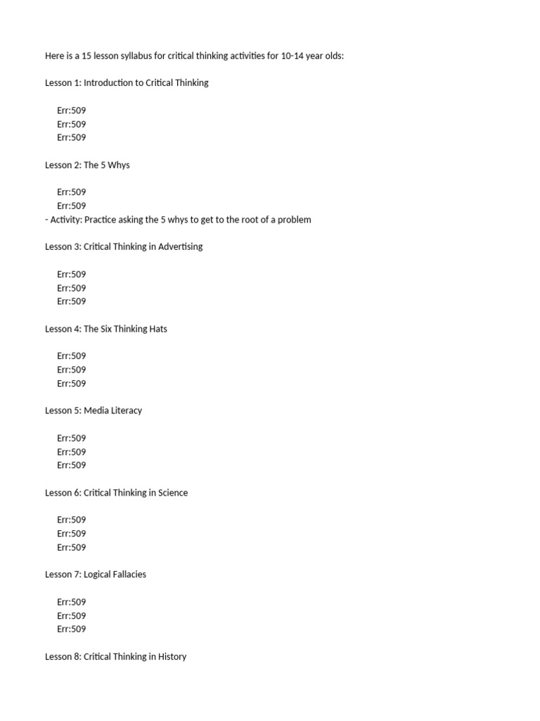 Critical Thinking Lesson Plans | PDF | Lesson Plan | Thought