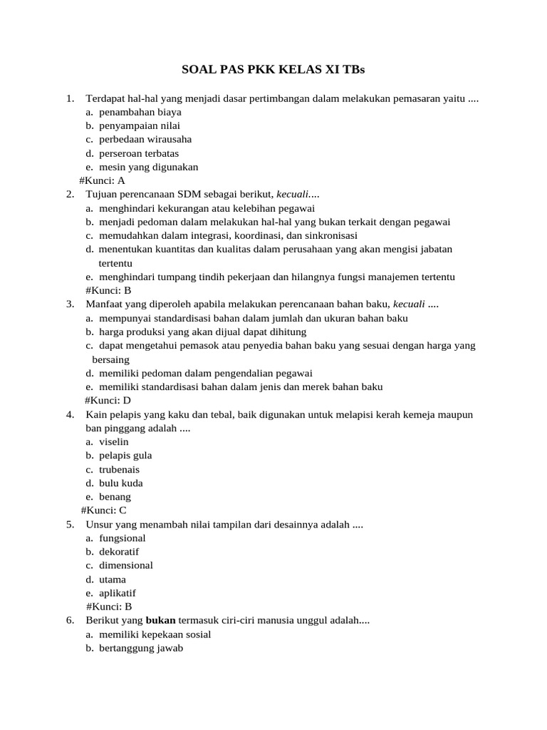 SOAL PAS PKK KELAS XI TBs | PDF | Karier & Perkembangan | Seni