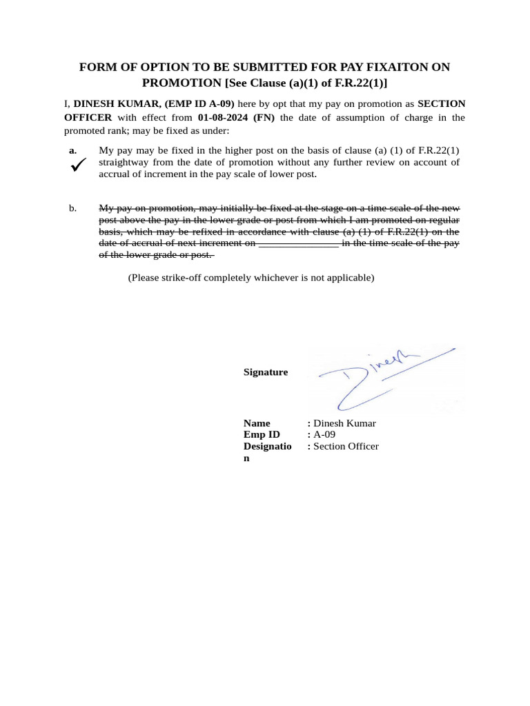 Pay Fixation Option for Promotion | PDF
