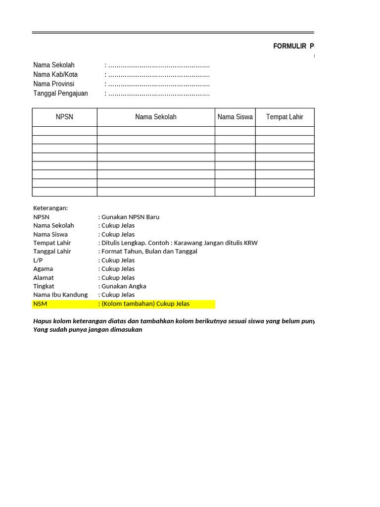 Format Pengajuan Nisn Form A1 | PDF | Olahraga & Rekreasi