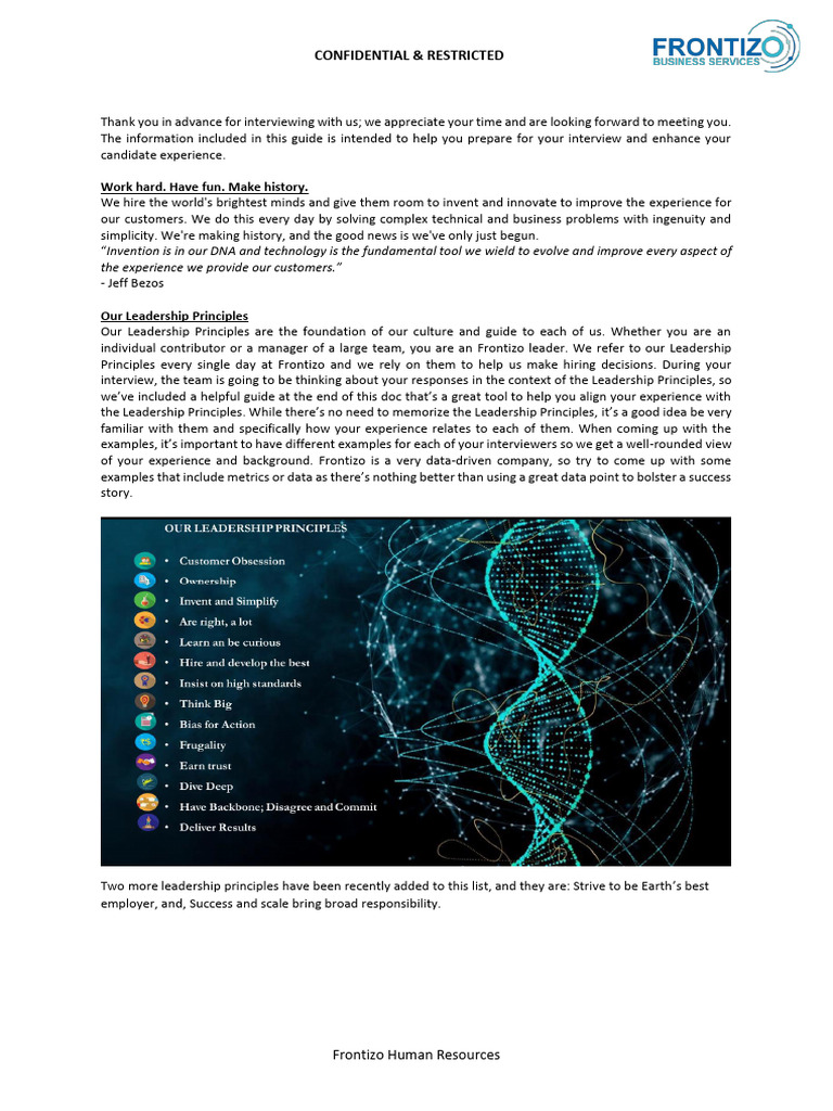 Interview Guide-Frontizo-CONFIDENTIAL | PDF | Experience | Leadership