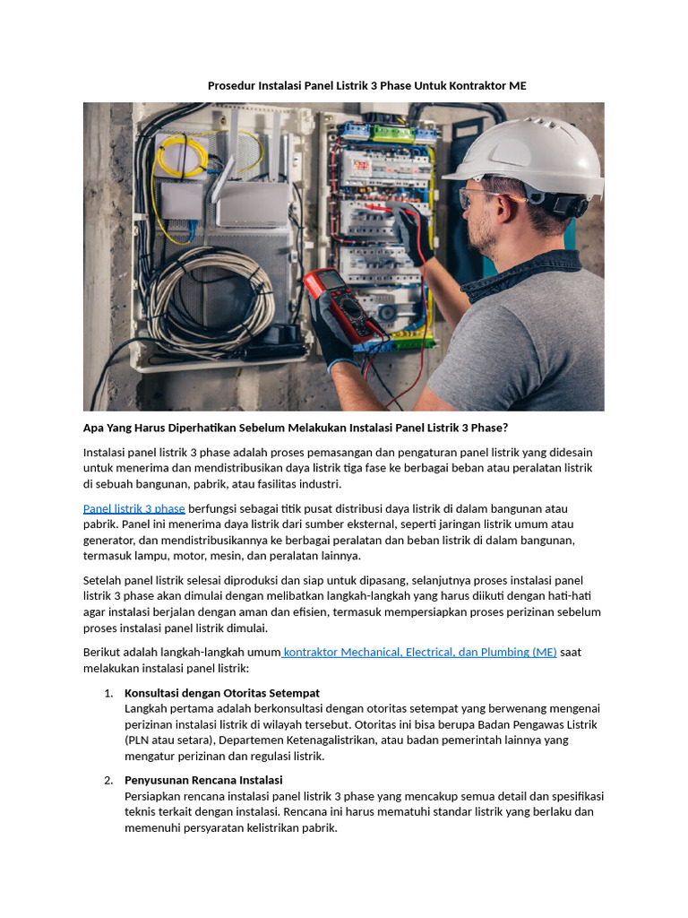 Prosedur Instalasi Panel Listrik 3 Phase Untuk Kontraktor ME | PDF ...