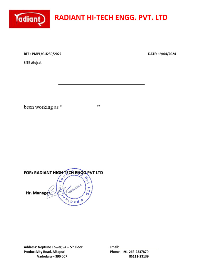 Employment Certification for Rigger Forman | PDF | Business | Computers